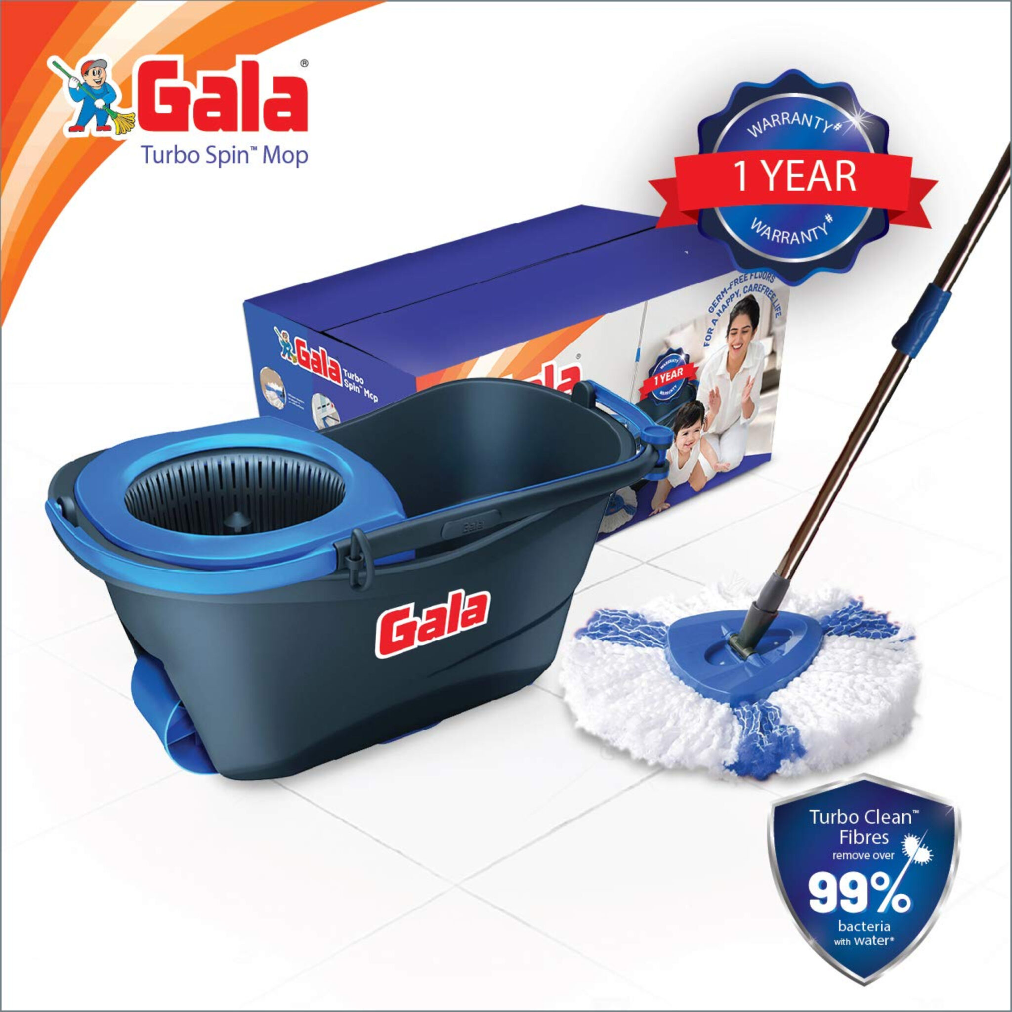 Gala Turbo Spin Mop that removes over 99% bacteria, with Easy wheels ...